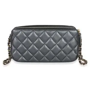 Chanel Quilted Lambskin Pearl Cc Double Zip Phone Holder With Chain