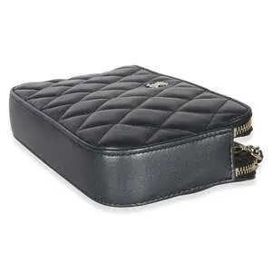 Chanel Quilted Lambskin Pearl Cc Double Zip Phone Holder With Chain