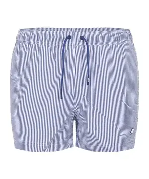 K-WAY Logo Patch Striped Swim Shorts - White