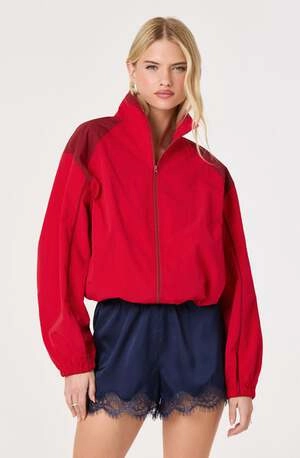 Astr The Label Cameo Colorblock Windbreaker - Red
