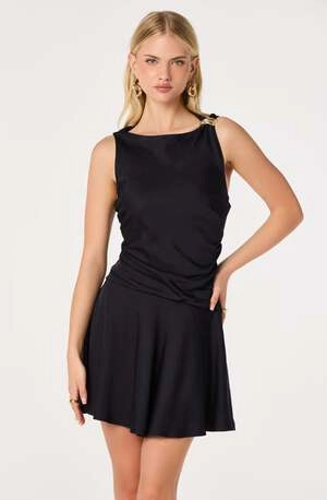 Astr The Label Violet Drop-waist Mini Dress - Navy
