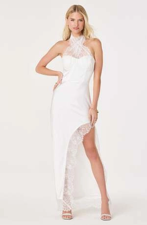 Astr The Label Cristell Lace Halter Criss-cross Maxi Dress - White