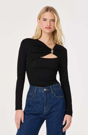 Astr The Label Shanetta Cutout Long Sleeve Top - Black