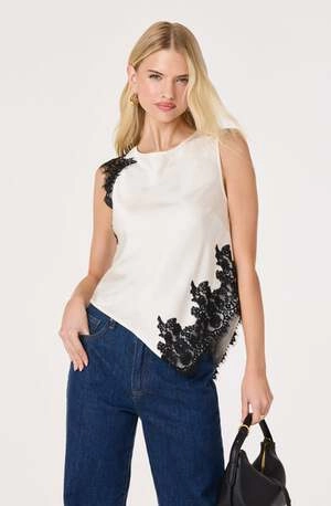 Astr The Label Beth Satin Asymmetric Top - Ivory