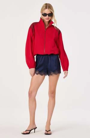 Astr The Label Amadea Lace Hem Pull-on Satin Shorts