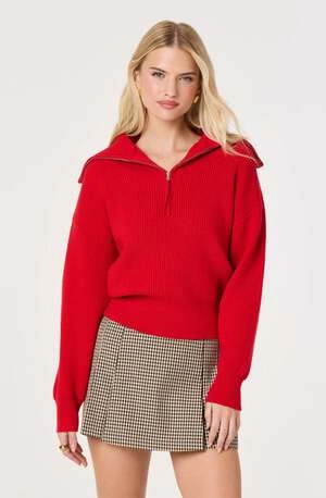 Astr The Label Lucette Quarter Zip Sweater - Red