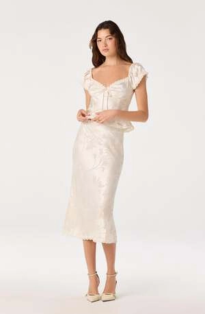 Astr The Label Windey Satin Midi Skirt - Cream
