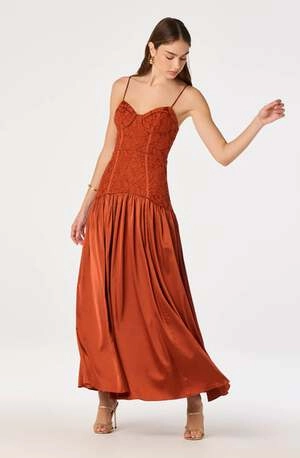 Astr The Label Kaylani Lace Bustier Maxi Dress - Rust