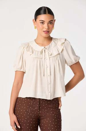 Astr The Label Zayne Ruffle-collar Babydoll Blouse - Champagne