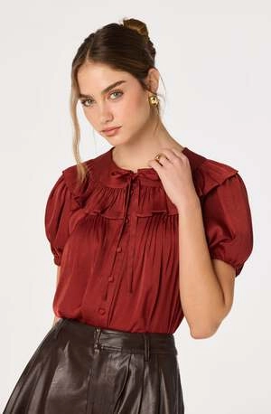 Astr The Label Zayne Ruffle-collar Babydoll Blouse - Rust