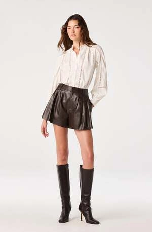Astr The Label Atherton Faux Leather Pleated Shorts