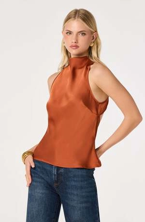 Astr The Label Shyann Cowl-neck Halter Top - Rust