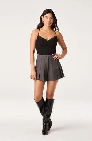 Astr The Label Paola Pleated Mini Shorts - Grey