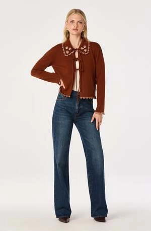 Astr The Label Keana Beaded Scallop-trim Cardigan