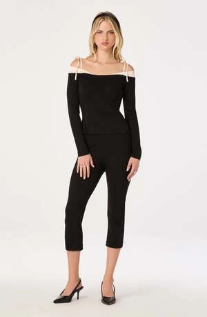 Astr The Label Loretta Mixed Media Off-shoulder Top