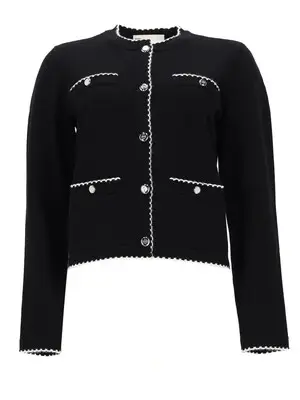 Tory Burch Tory Burch Kendra Cardigan With Scalloped Trim Black
