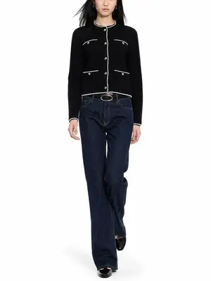 Tory Burch Kendra Cardigan With Scalloped Trim - Black