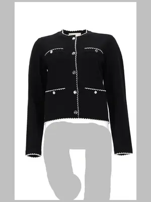Tory Burch Kendra Cardigan With Scalloped Trim - Black