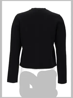 Tory Burch Kendra Cardigan With Scalloped Trim - Black