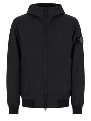 Stone Island Hooded Bomber Jacket With Logo Patch