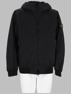 Stone Island Hooded Bomber Jacket With Logo Patch
