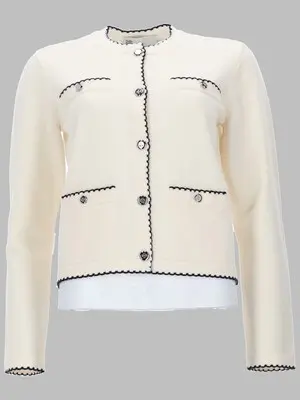 Tory Burch Kendra" Cardigan With Scalloped Trim - Ivory