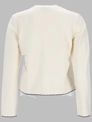 Tory Burch Kendra" Cardigan With Scalloped Trim - Ivory