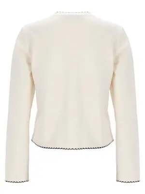 Tory Burch Kendra" Cardigan With Scalloped Trim - Ivory