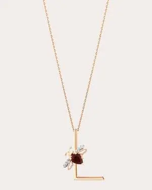 BEE GODDESS Ruby & Diamond Letter L Pendant Necklace - Gold