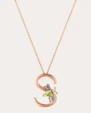BEE GODDESS Peridot & Diamond Letter S Pendant Necklace - Gold