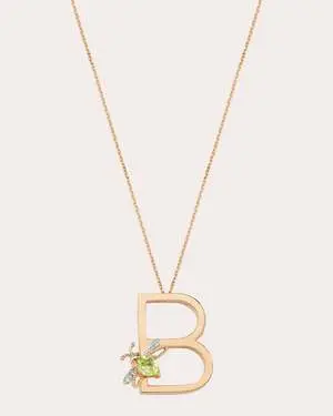 BEE GODDESS Peridot & Diamond Letter B Pendant Necklace