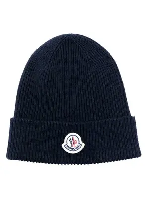 Moncler Logo Wool Beanie - Blue