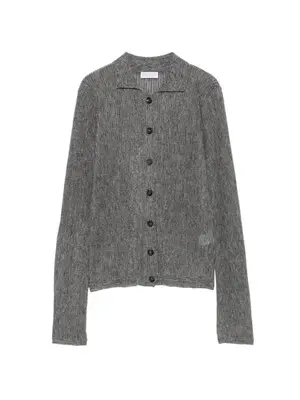 Brunello Cucinelli Wool And Silk Ribbed Knit Polo Shirt - Grey