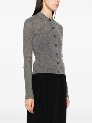 Brunello Cucinelli Wool And Silk Ribbed Knit Polo Shirt - Grey