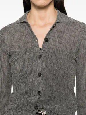Brunello Cucinelli Wool And Silk Ribbed Knit Polo Shirt - Grey