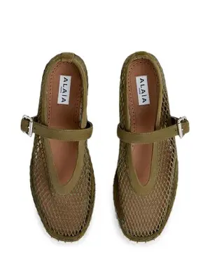 Alaïa Net And Suede Leather Buckled Espadrilles - Green