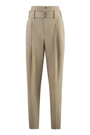 Bottega Veneta Cotton Gabardine Belted Trousers - Beige