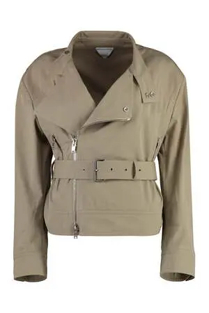 Bottega Veneta Zip-up Cotton Blend Jacket With Coordinated Belt - Beige