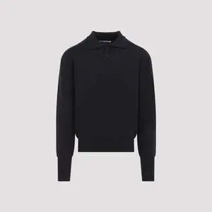 Studio Nicholson Merino Wool Polo Sweater Jumper With Round Neck - Black