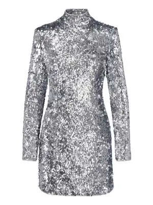 Balmain Long Sleeve High Neck Sequin Mini Dress