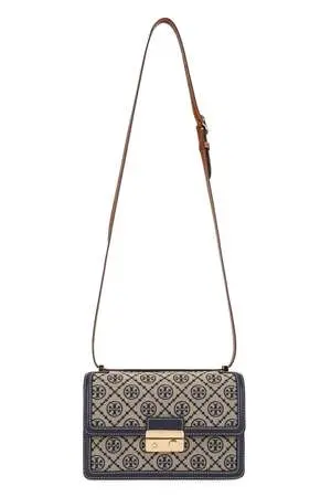 Tory Burch Monogram Mini Shoulder Handbag With Hook Buckle Closure