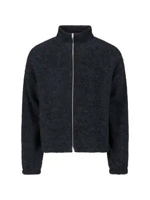 JIL SANDER Zip-up Textured High-neck Jacket - Grey