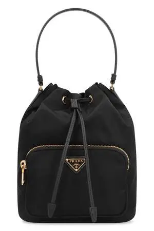 Prada 18 Cm X 23 Cm X 12.5 Cm Re-nylon Duet Bucket Handbag With Adjustable Strap - Black