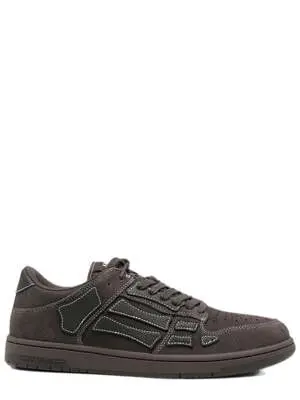 Amiri Suede Sneaker With Bone Appliqués And Contrast Stitching - Marrone