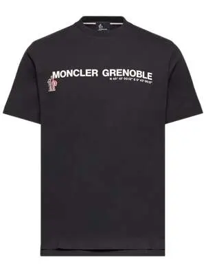Moncler Ribbed Crew Neck Short-sleeve T-shirt With Logo Details - Nero