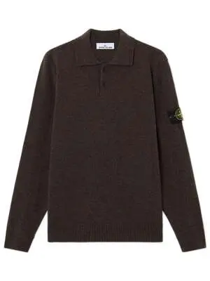 Stone Island Virgin Wool Polo Sweater With Badge
