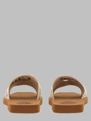 Chloé CHLOÉ Woody Linen Slide Sandals Beige