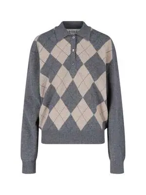 RÓHE Argyle Knit Polo Sweater - Grey