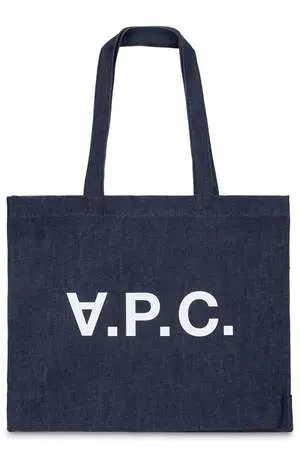 A.p.c. Tote Handbag With Logo, 45 X 36 X 14 Cm, 100% Cotton - Denim