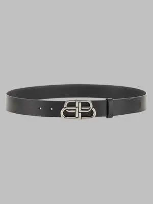 Balenciaga Wide Leather Belt With Double-b Buckle - Black